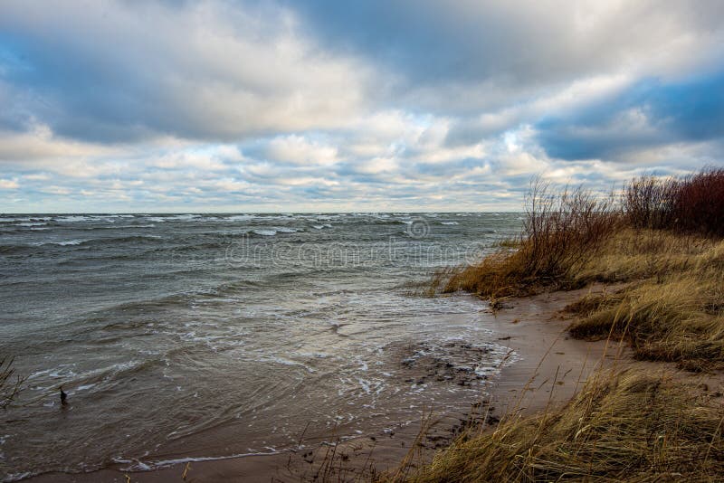 Windy Sea Beach with White Sand and Blue Water Stock Image - Image of ...