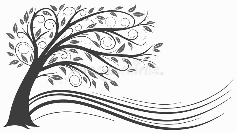 Windy Tree Silhouette, Nature Element Weather Condition Vector Design ...