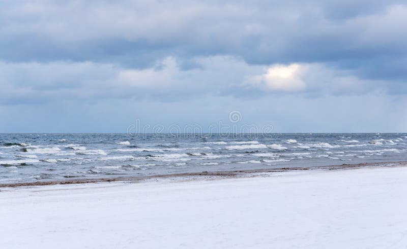 Windy Winter Day on the Coast of the Gulf of Riga. Stock Image - Image ...