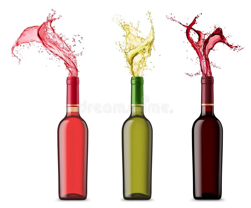 Wine Alcohol Bottle with Red, Rose, White Splashes Stock Vector ...