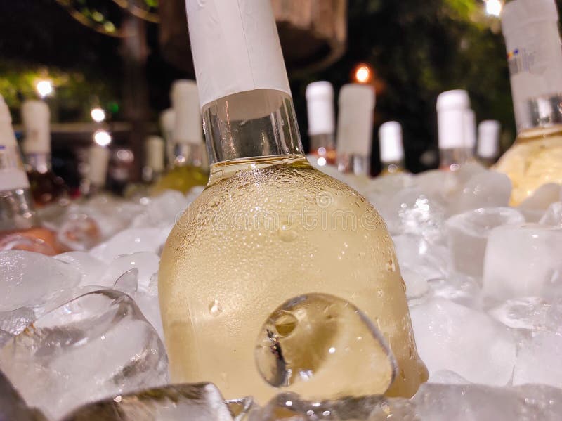 Wine and Alcohol Cooling in Ice on Terraza - Summer Fun Stock Image ...