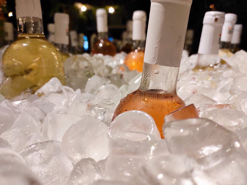 Wine and Alcohol Cooling in Ice on Terraza - Summer Fun Stock Photo ...