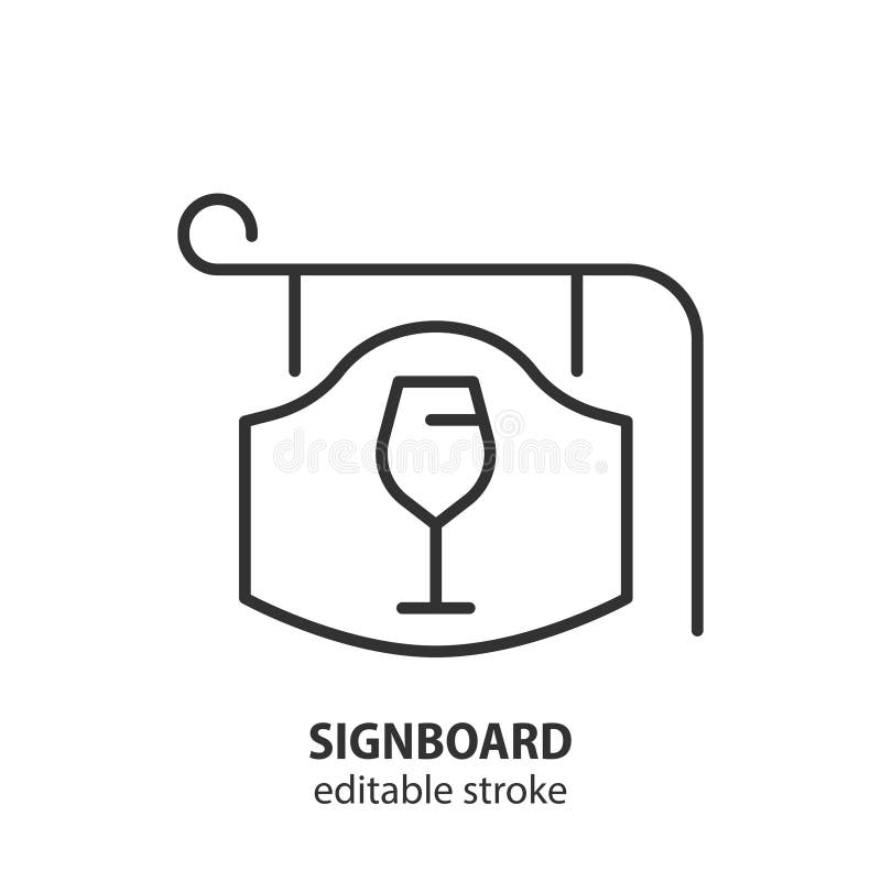 Wine Bar Signboard Line Icon. Editable Stroke Stock Vector ...