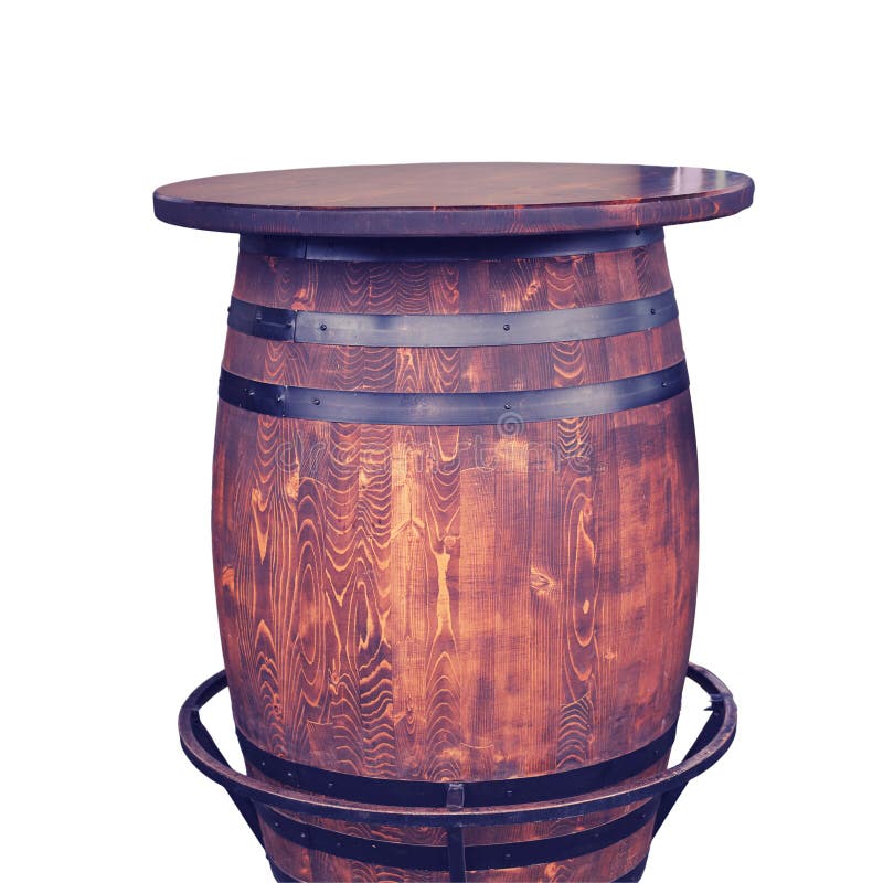 A Wine Barrel in the Shape of a Table in a Cafe, Isolated on a White ...