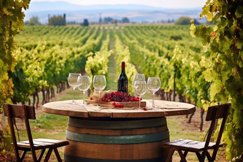 Wine Barrel Turned into a Dining Table in a Vineyard Stock Image ...
