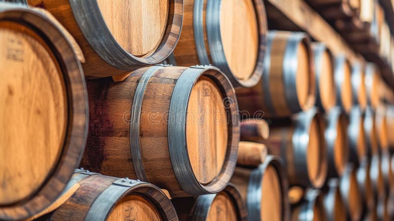Wine Barrels Aging in Cellar, Traditional Winemaking Process Stock ...