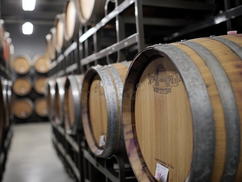 Wine Barrels Aging in Cellar of Winery or Distillery Stock Illustration ...
