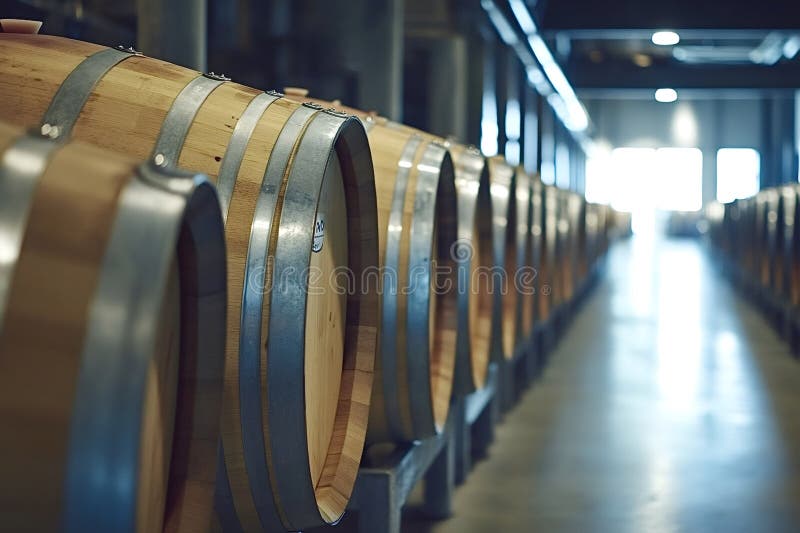 Wine Barrels Aging in Cellar of Winery or Distillery Stock Image ...