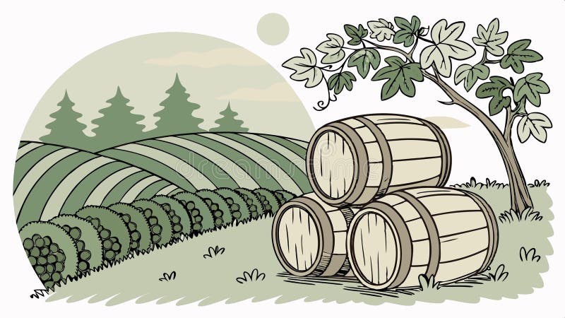 Row of Wine Barrels Sitting Next To Row of Wine Bottles in Cellar ...