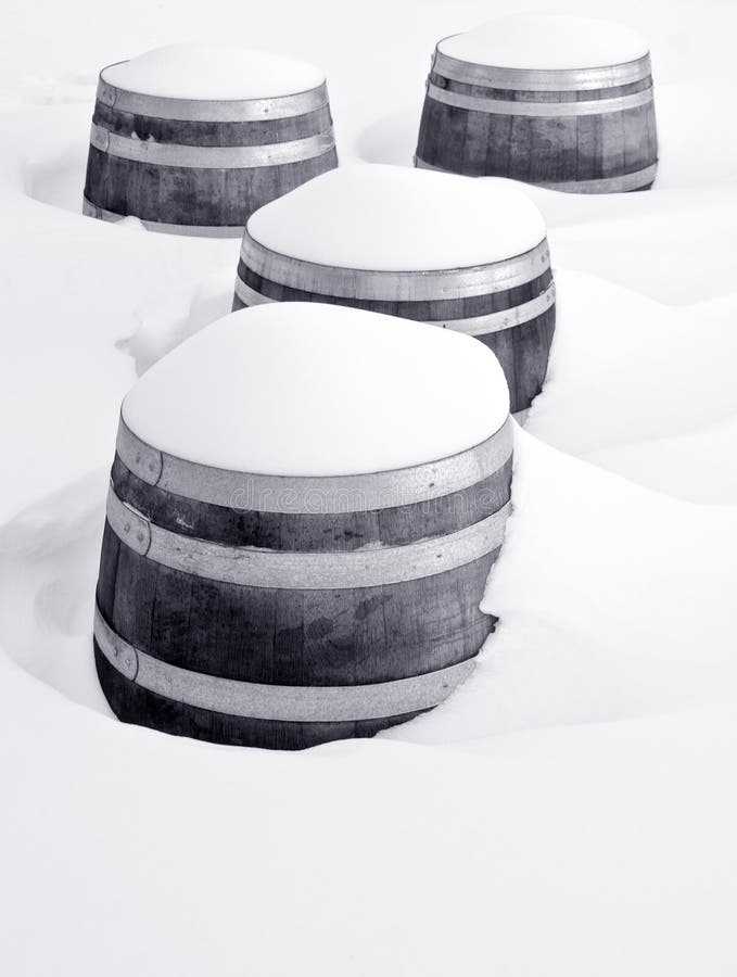 Wine Barrels in the Snow #1 Stock Image - Image of wine, making: 29129777