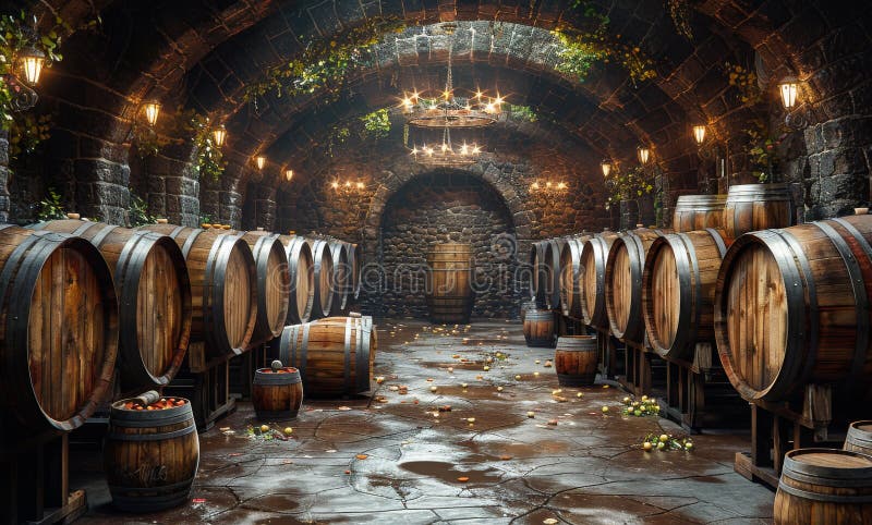 Wine Barrels Stacked in the Old Cellar of the Winery. Stock Image ...