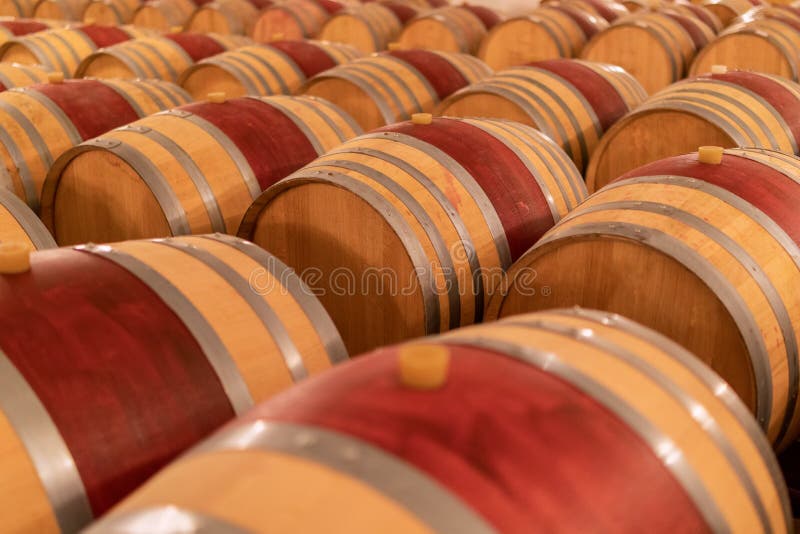 Wine Barrels Stacked in the Old Cellar of the Winery. Stock Image ...
