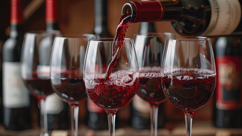 Red Wine Being Poured in a Glass on a Black Background, Showcasing ...