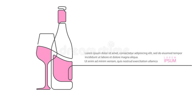 Wine Bottle .Alcoholic Drink Drawing. Wine Glass. Line Art. Vector ...
