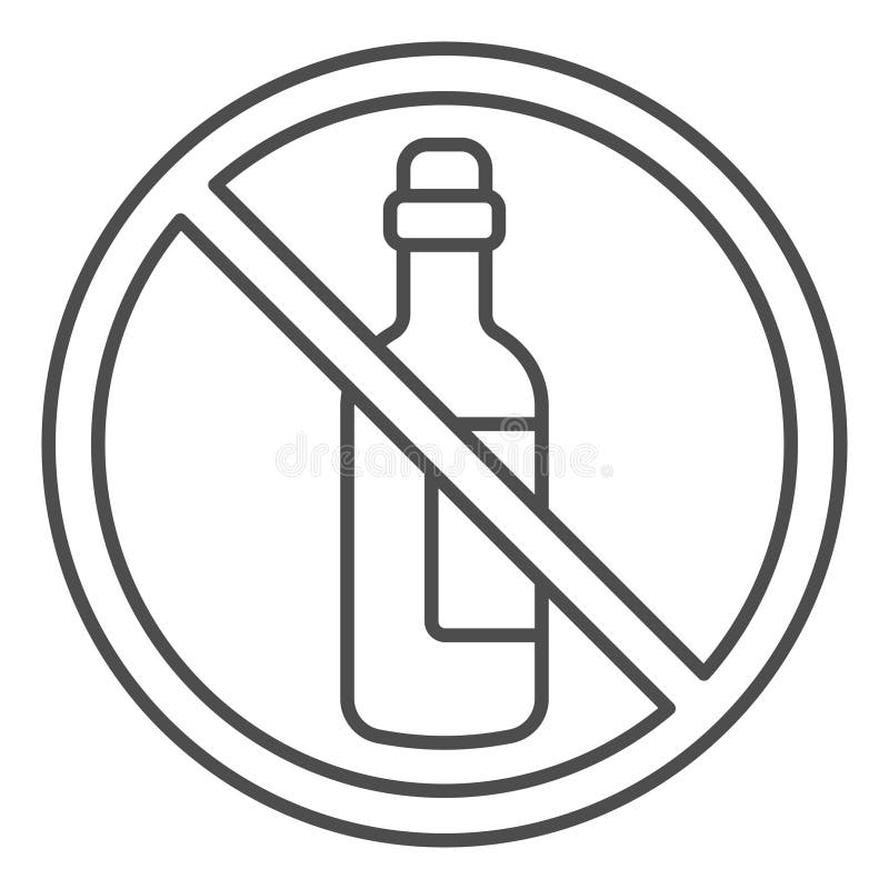 Wine Bottle Ban Thin Line Icon, Prohibited Elements Concept. Vector ...