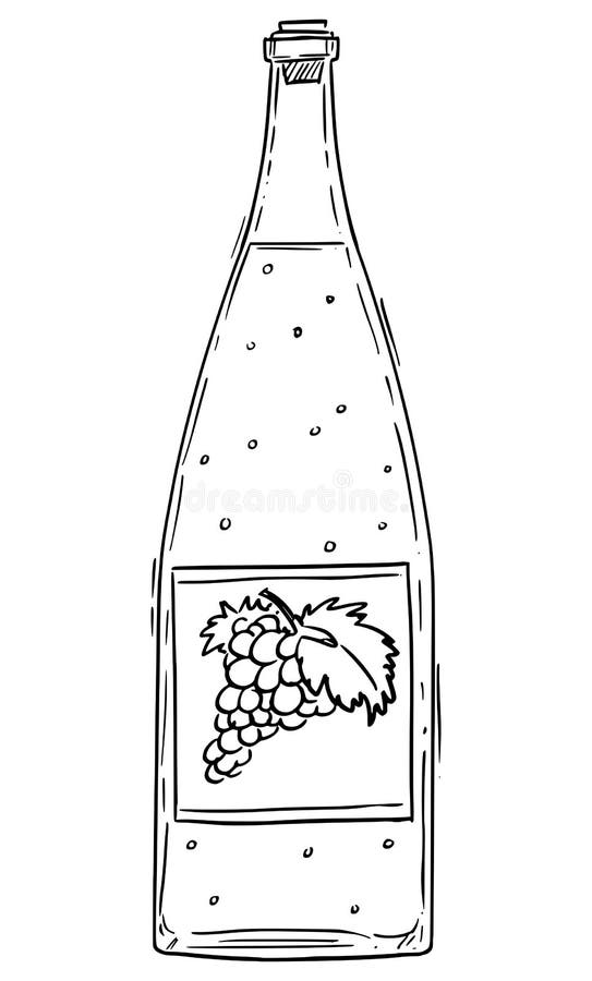 Wine Bottle Drawing. Alcohol and Refreshment Concept. Vector Cartoon ...