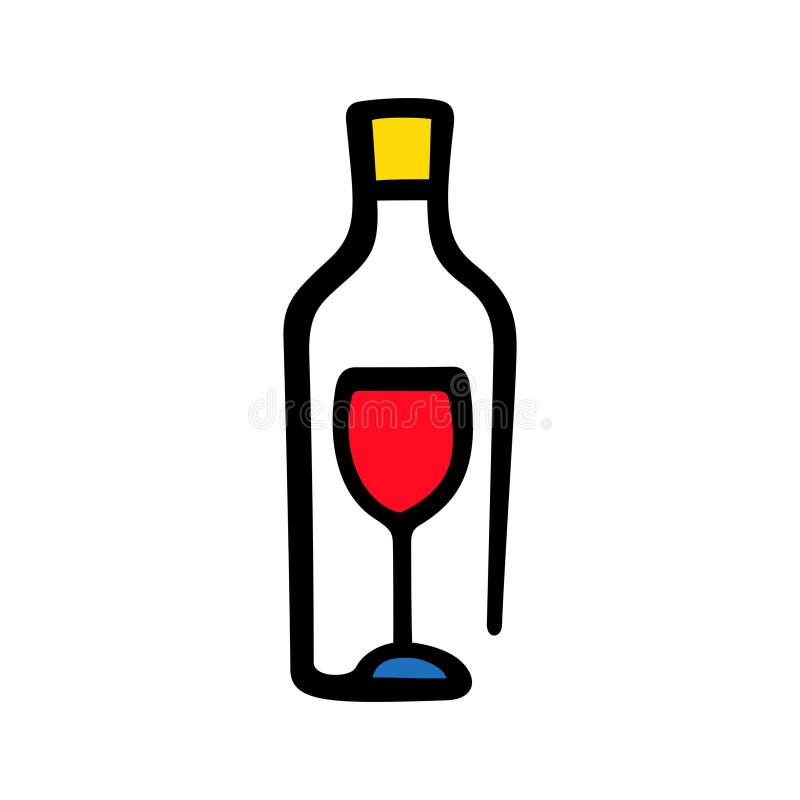 Wine Bottle And Glass Abstract Continuous Line Artistic Illustration