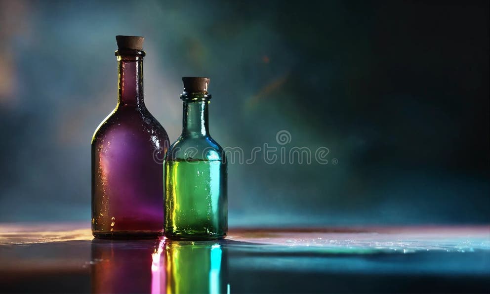 Wine Bottle and Glass. Background Light Effect Casuistry from Colored ...