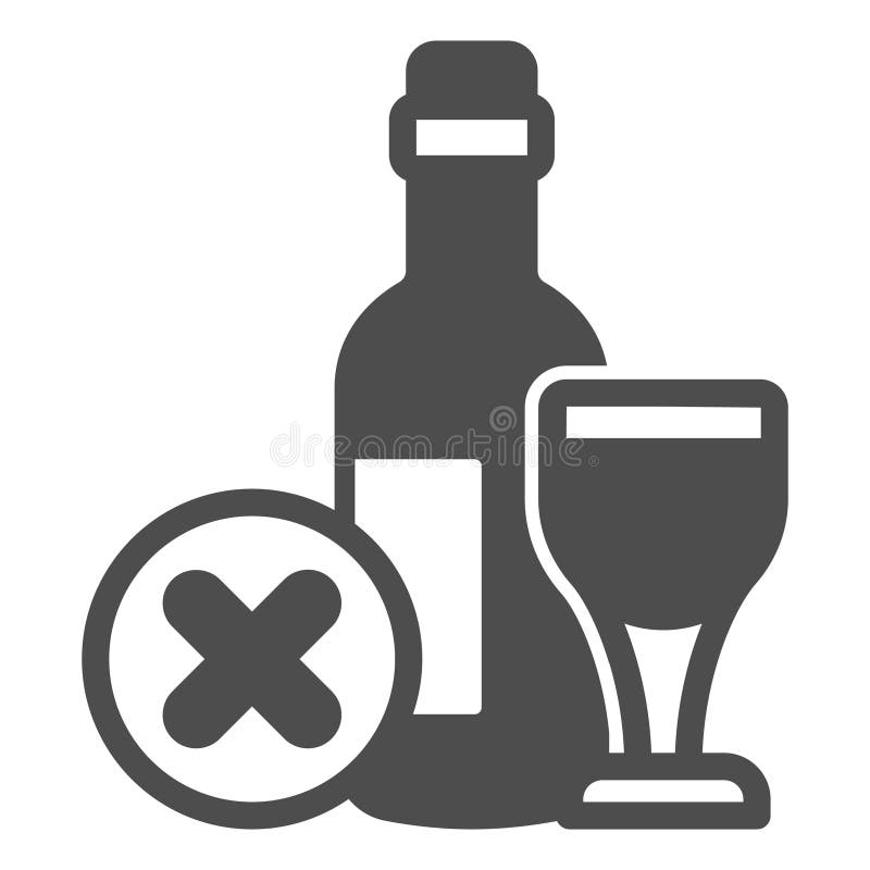 Wine Bottle and Glass Ban Solid Icon, Prohibited Items Concept. Vector ...