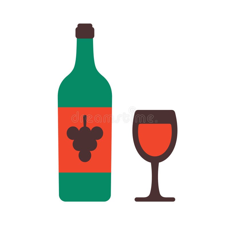 Wine Bottle And Glass Flat Style Vector Illustration Stock Vector