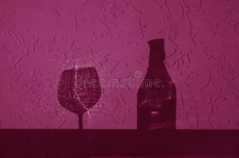 Wine Bottle and Glass Shadow in Pink Tone Stock Photo - Image of ...