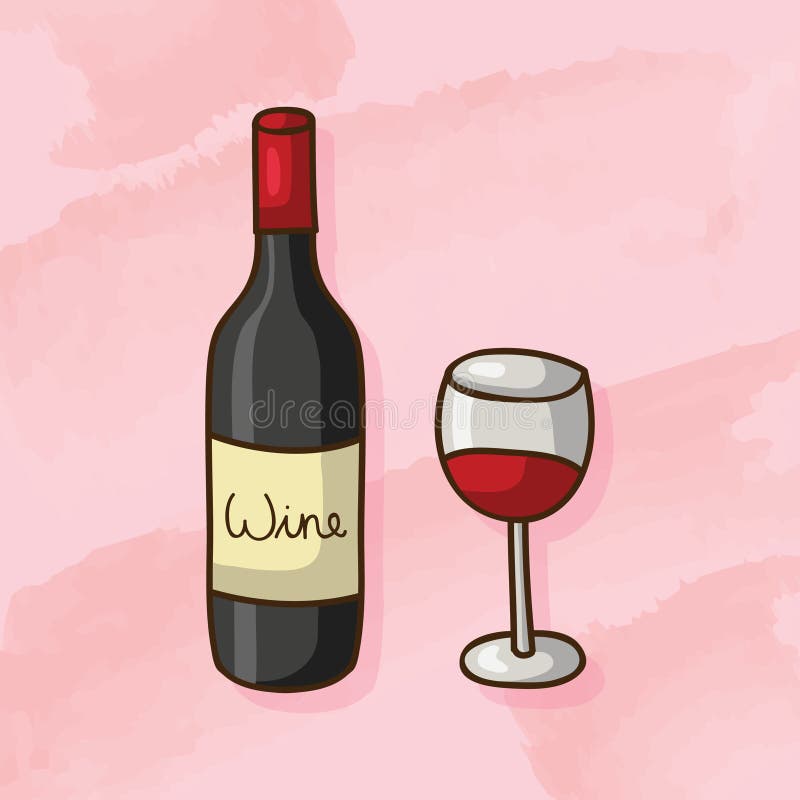 Wine Bottle And Glass Vector Illustration Decorative Design Stock