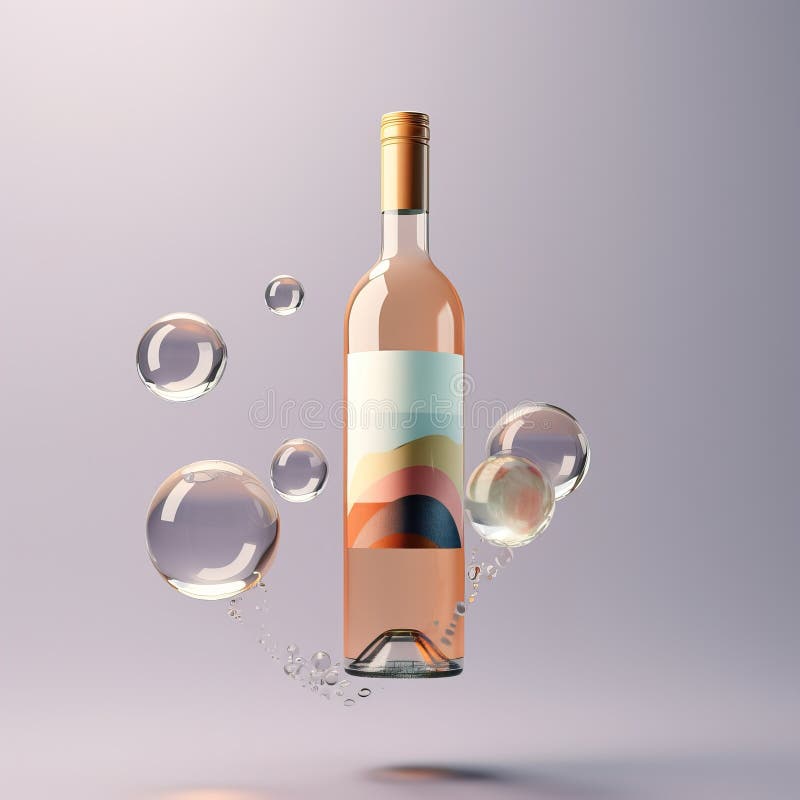 Wine Bottle Mockup with Blank White Label and Water Bubbles, Commercial ...