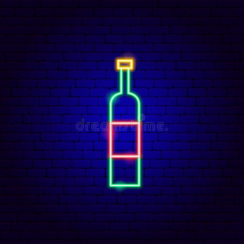 Wine Bottle Neon Sign stock vector. Illustration of alcohol - 194221408