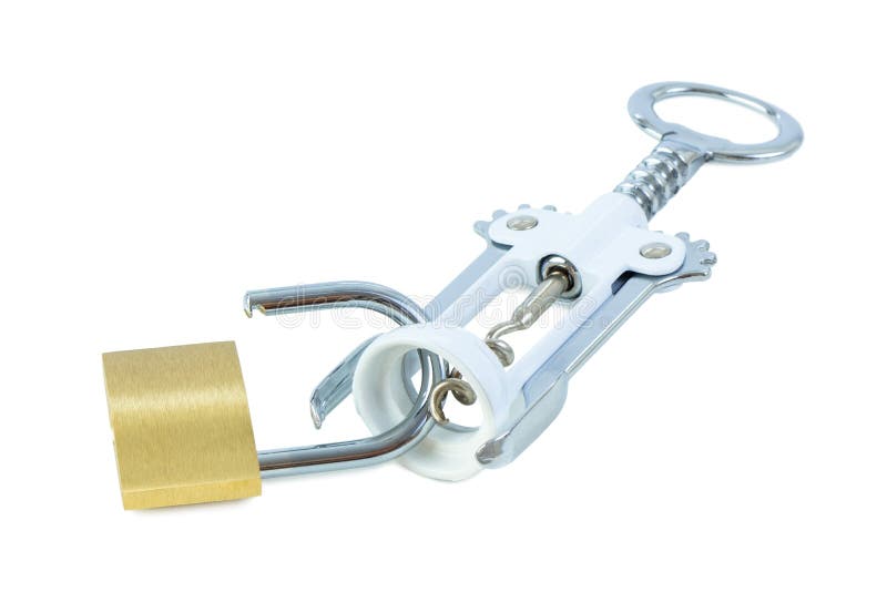 Wine Bottle Opener and an Unlocked Padlock Stock Photo - Image of open ...