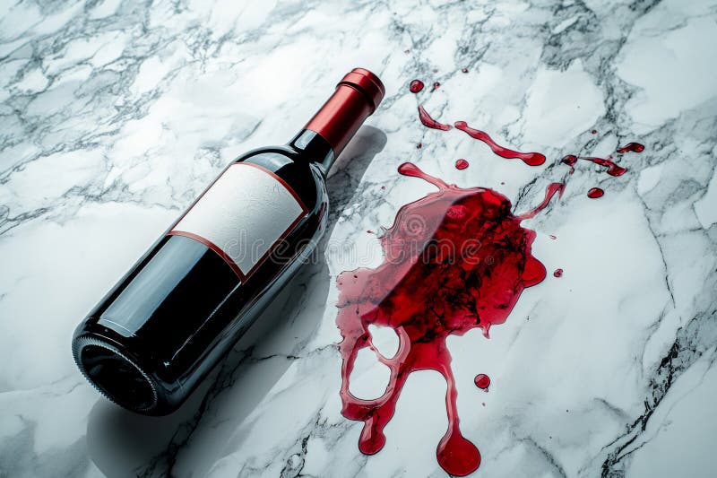 Wine Bottle Spilling Red Wine on a Marble Table Creating a Large Stain ...
