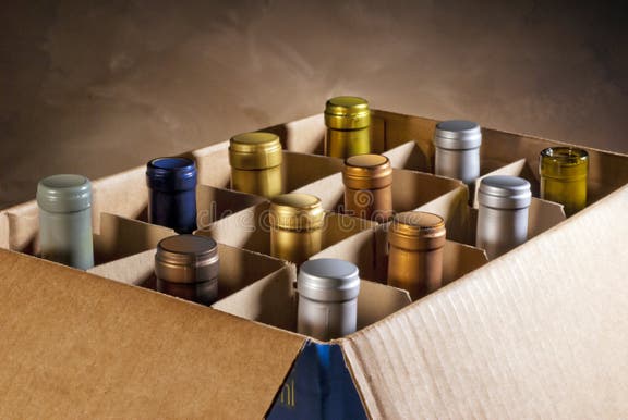 Wine bottles in box stock photo. Image of cork, brown - 22612122