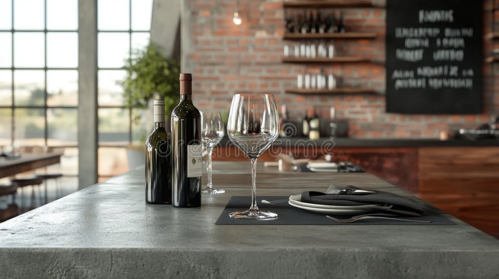 Wine Bottles Glass and Place Setting on a Table Stock Image - Image of ...