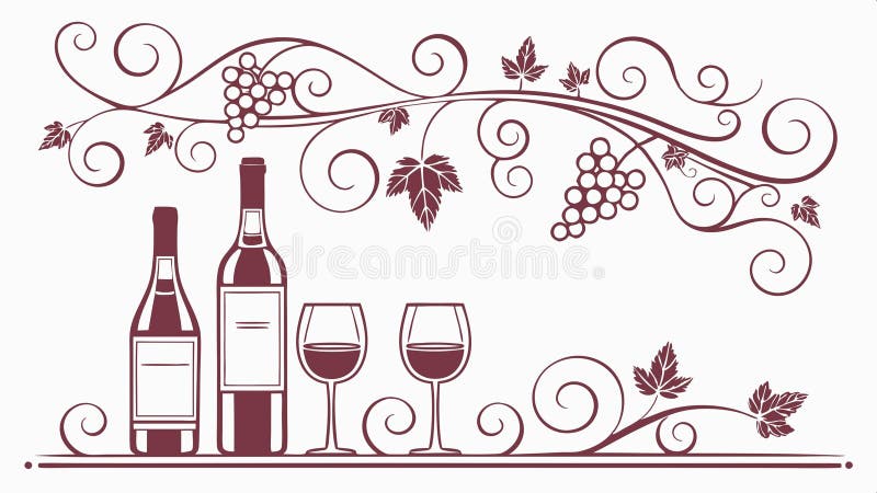 Wine Bottles and Glasses Border, Sophisticated Bar and Beverage Theme ...