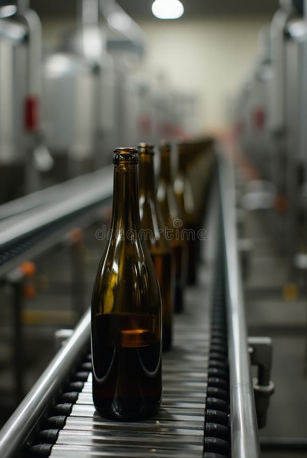 Wine Bottles Moving Along a Brewery Assembly Line Illustrating the ...