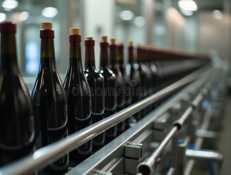 Wine Bottles Moving Along a Brewery Assembly Line Illustrating the ...
