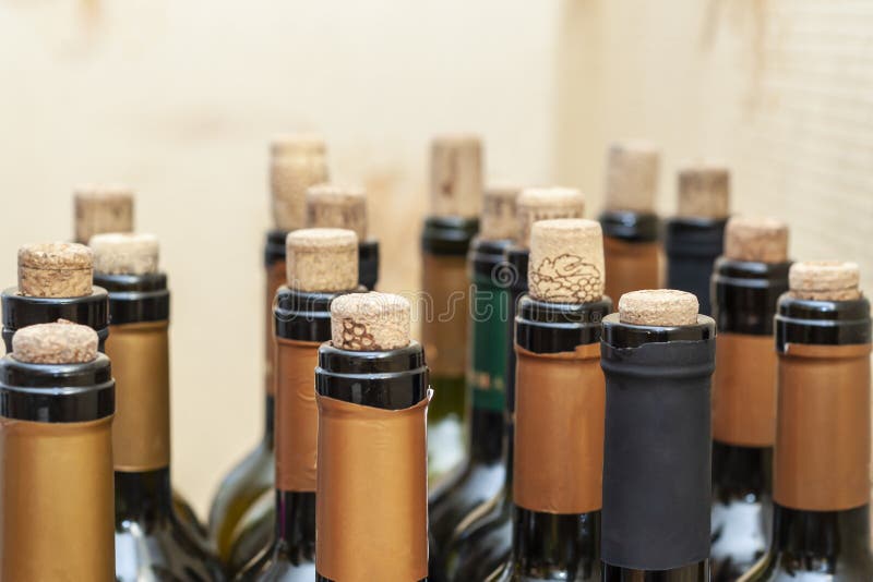 Wine Bottles with Open Cork Lids. Stock Image - Image of bottle, blur ...