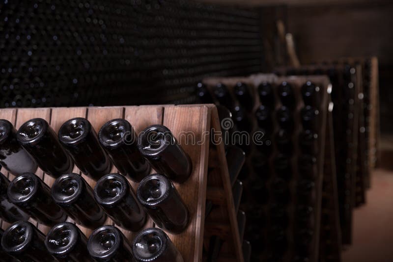 Wine Bottles on Racks in Wine Vault Stock Image - Image of excursion ...