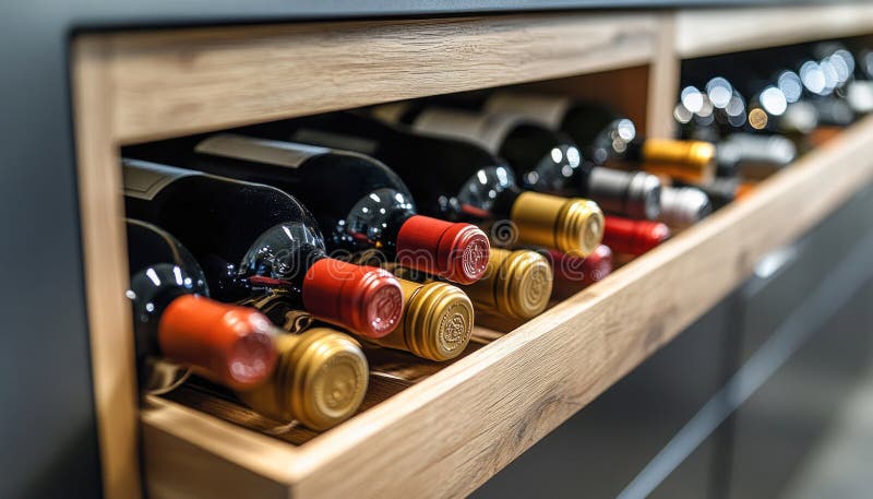Wine Bottles Resting in a Modern Wine Cellar, Showcasing a Collection ...