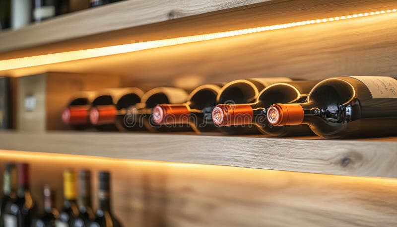 Wine Bottles Resting on a Modern Wine Rack with Led Lighting Stock ...