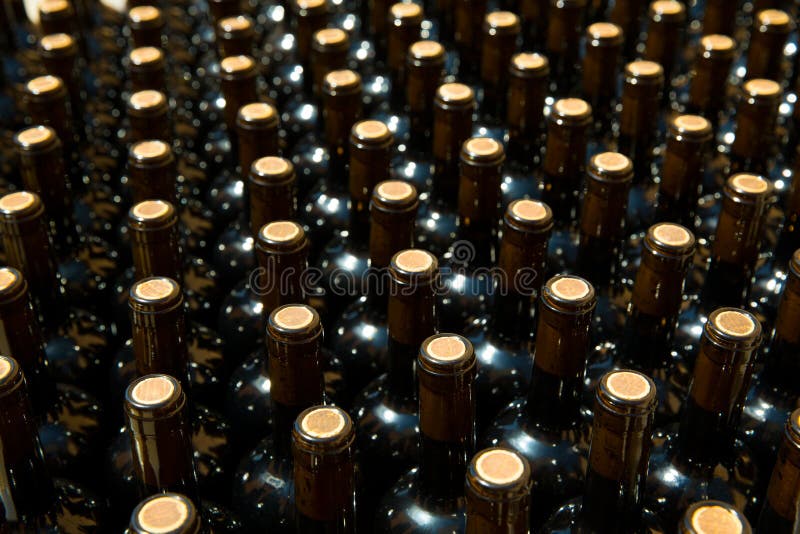 Wine Bottles in a Row As a Pattern with Cork Stock Image - Image of ...