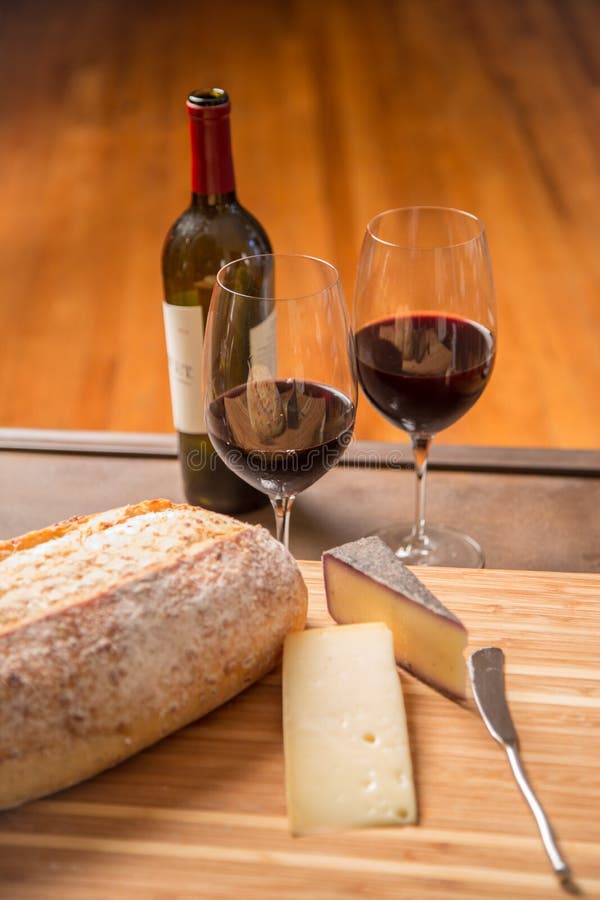 Wine, Bread and Cheese in Vertical Format Stock Image - Image of snack ...