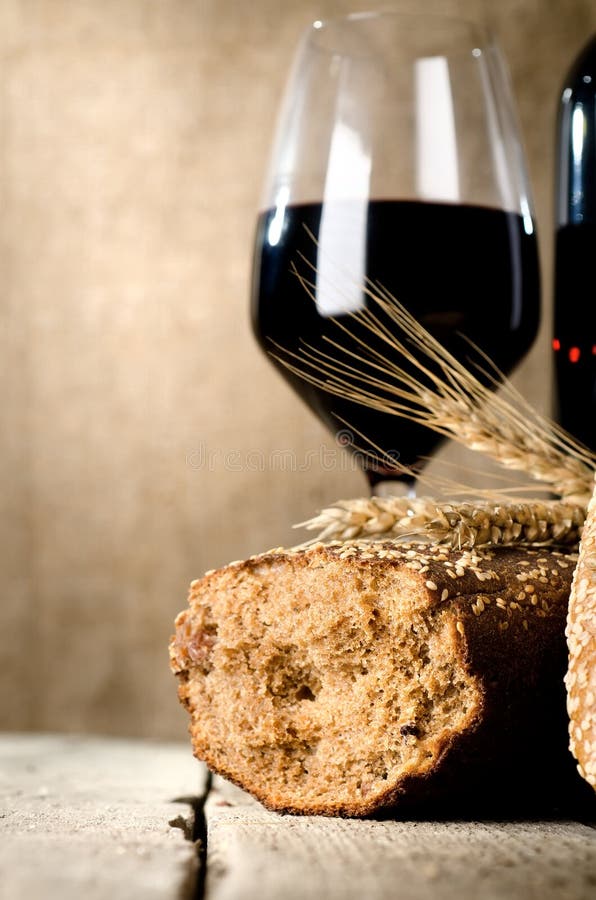 Wine, bread and wheat stock photo. Image of scrim, cabernet - 28713700