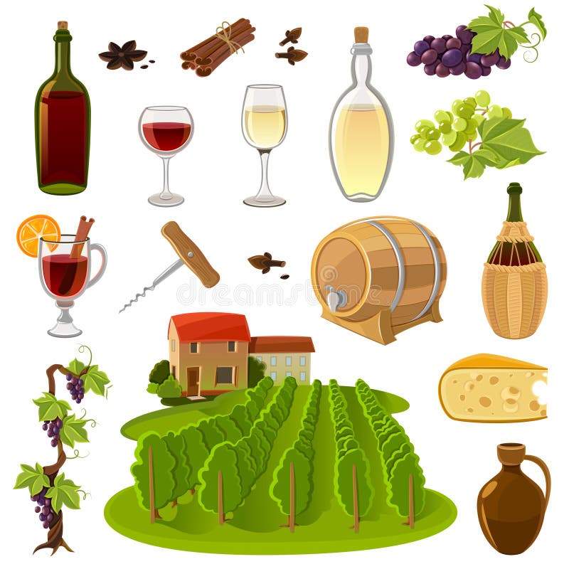 Wine Cartoon Icons Set stock vector. Illustration of cellar - 210104240