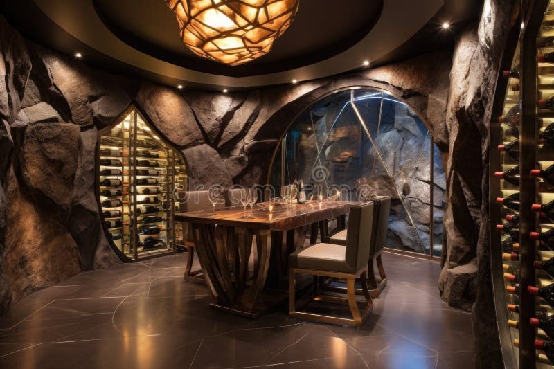 Wine Cave with Modern Glass and Steel Design Stock Illustration ...