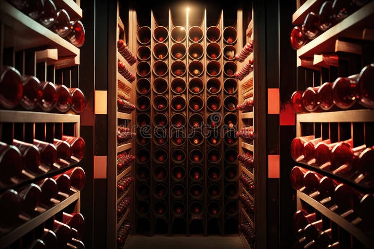 Wine Cellar with Array of Wine Bottles. Underground Winery Cellar Stock ...