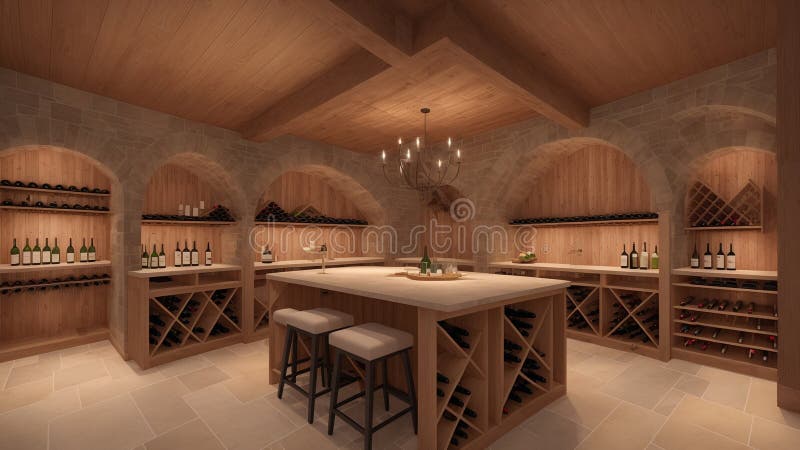 A Wine Cellar with a Counter and Wine Bottles Stock Illustration ...