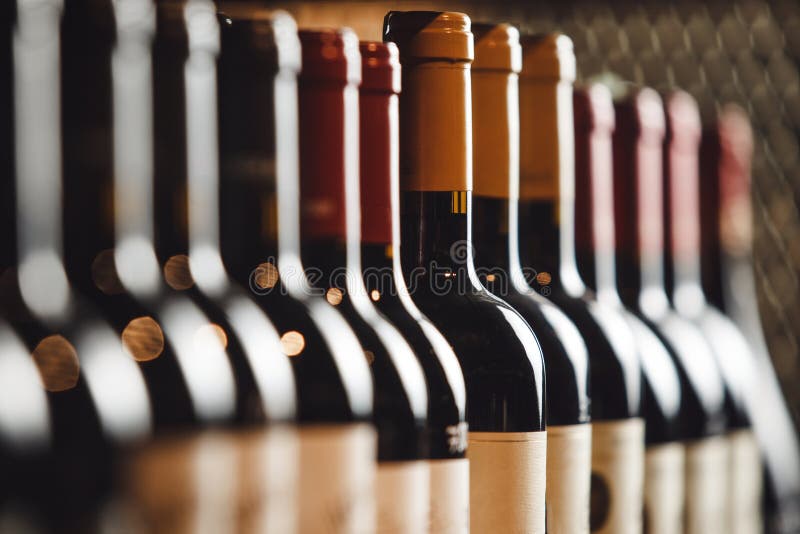 Wine Cellar with Elite Drinks on Shelves, Close Up Stock Image - Image ...
