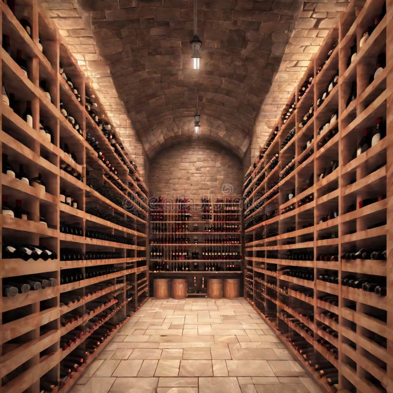 Wine Cellar Interior with Bottles of Red and White Wine on Shelves ...
