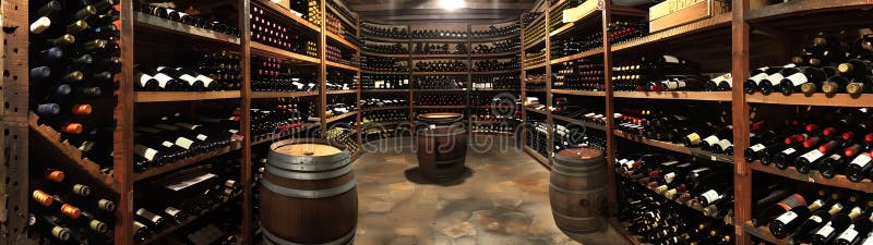 A Wine Cellar with Many Barrels and Bottles Stock Illustration ...