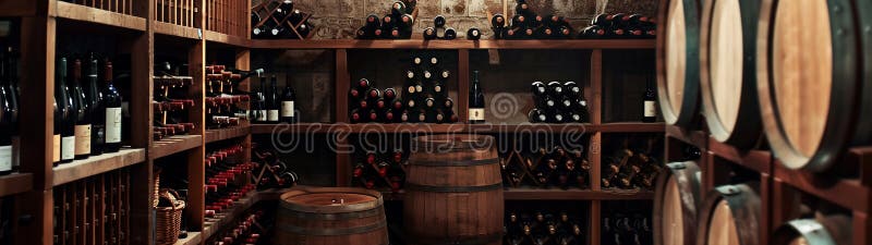 A Wine Cellar with Many Barrels and Bottles Stock Illustration ...